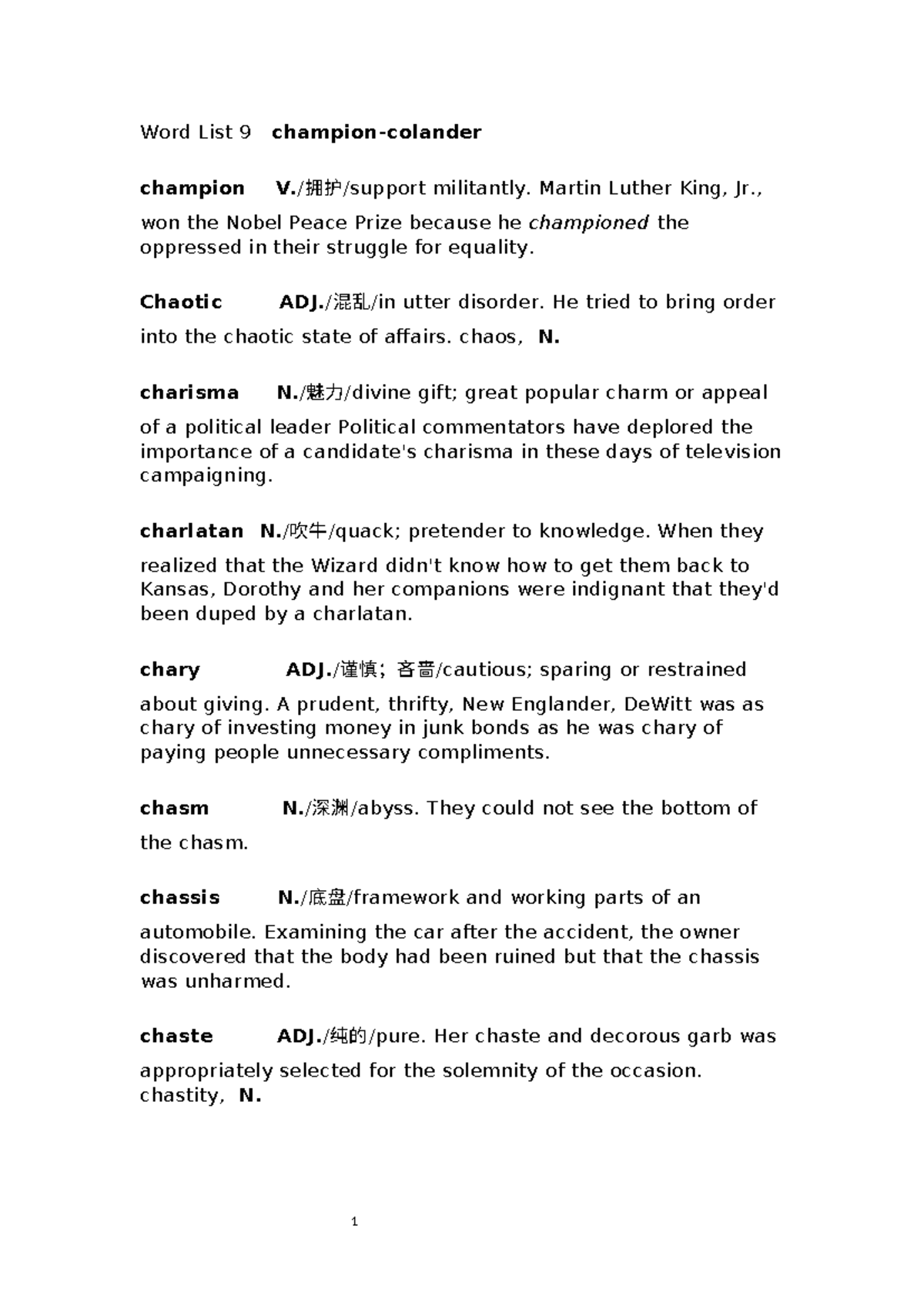 Barron SAT Vocabulary List 9: Champion to Cognitive - Studocu