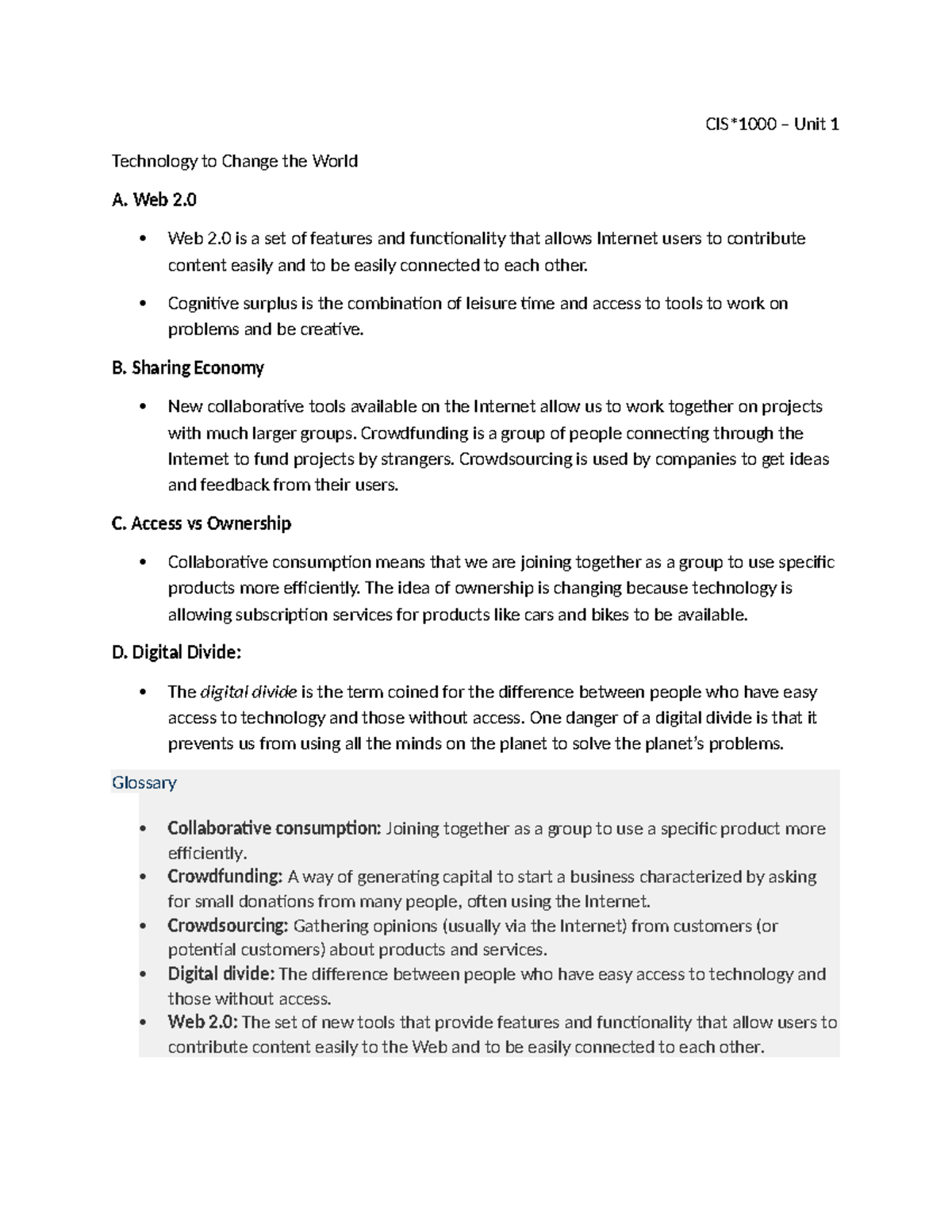 CIS-Unit 1 - Unit 1 - CIS*1000 – Unit 1 Technology to Change the World ...