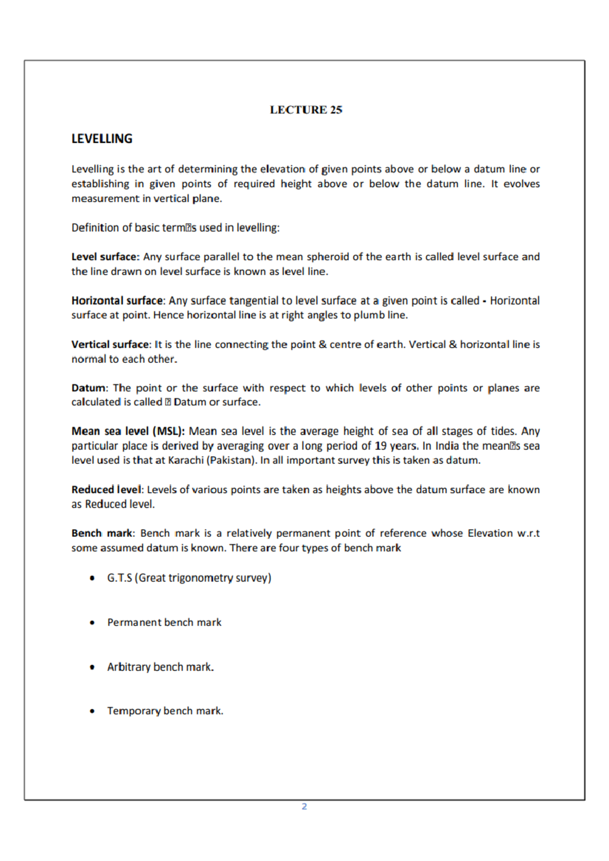 Lecture Notes on Surveying: Levelling Techniques and Instruments - Studocu