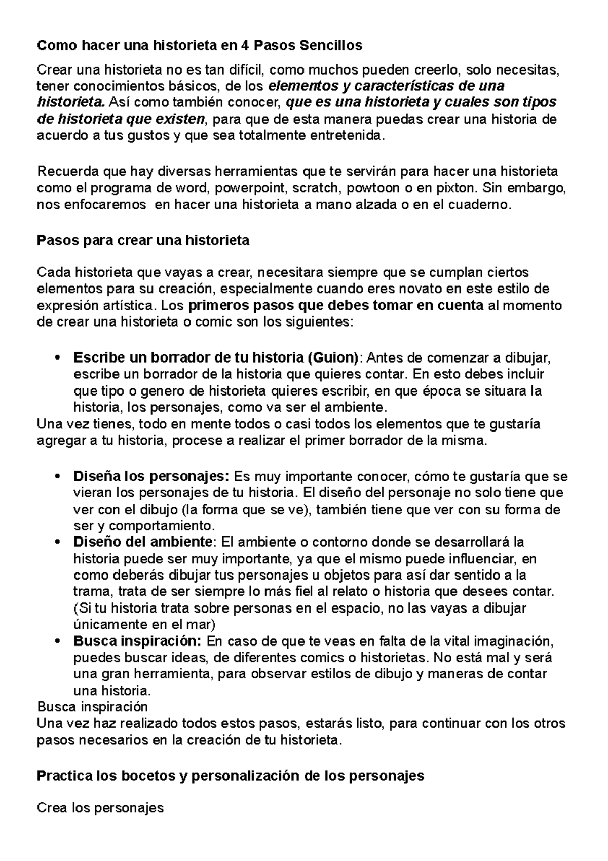 Creación de una Historieta: Guía en 4 Pasos Esenciales - Studocu