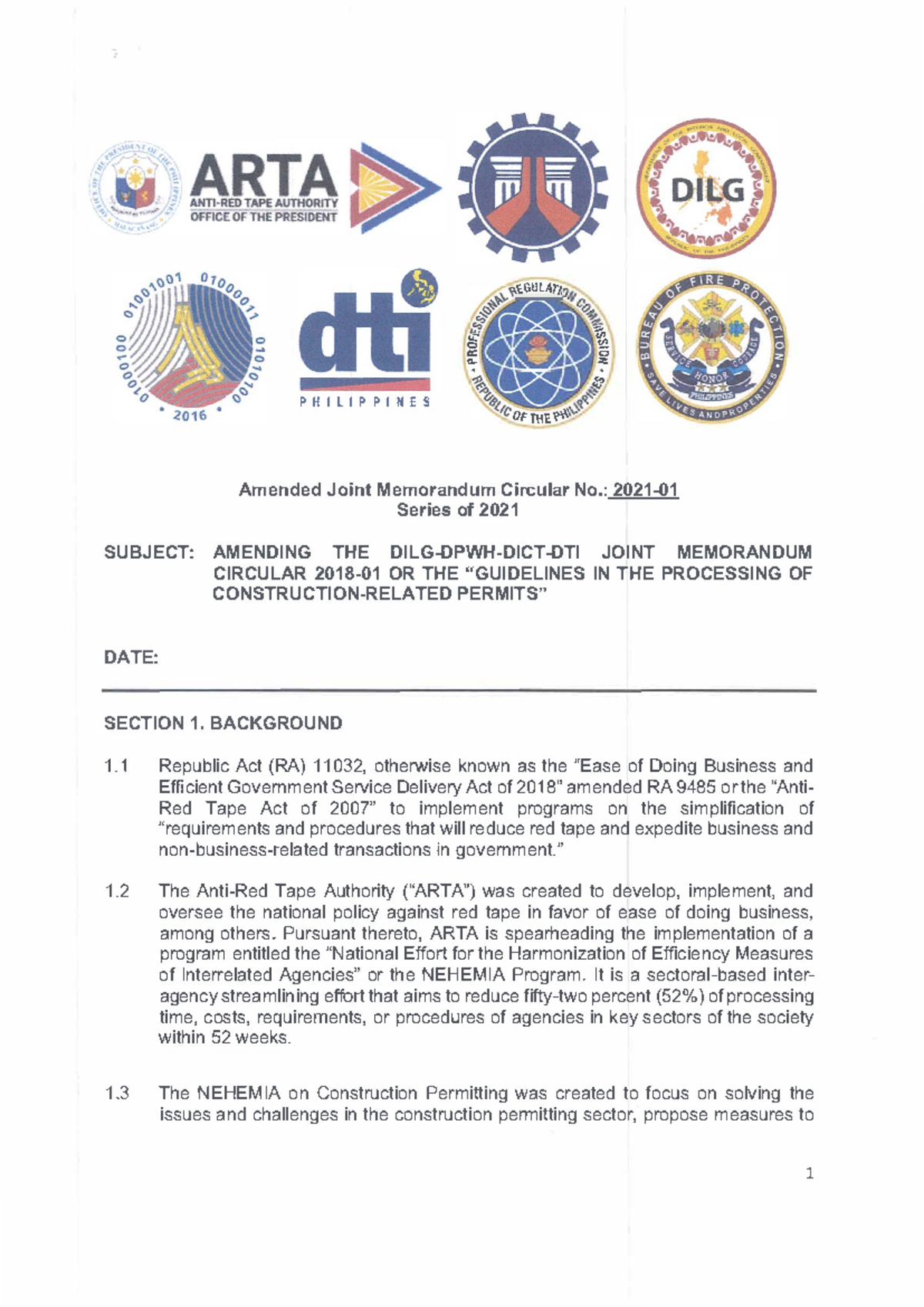 Amended JMC 2021-01: Revising Guidelines for Construction Permits - Studocu