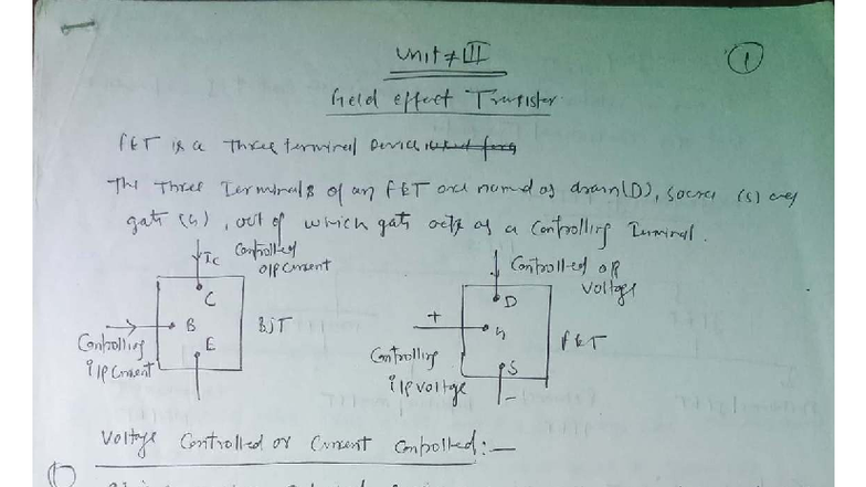 FET Handwritten Notes: Understanding Voltage Controlled Devices - Studocu