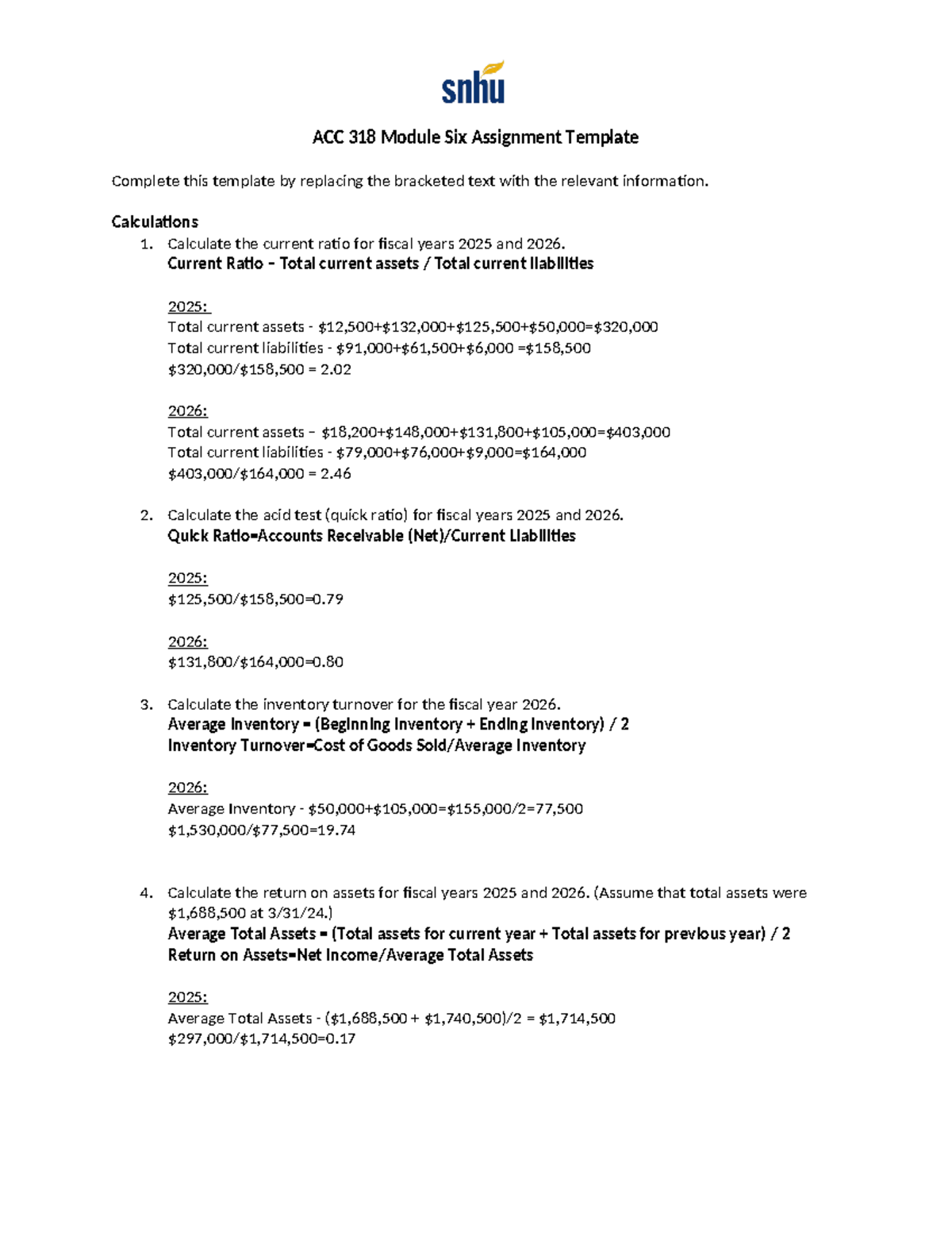 ACC 318 Module Six Financial Analysis and Assignment Template - Studocu
