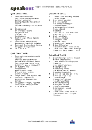 Speakout 2e Student Book Answer Keys Upper Intermediate - 1 UPPER INTERMEDIATE ANSWER KEY ED ITI ...