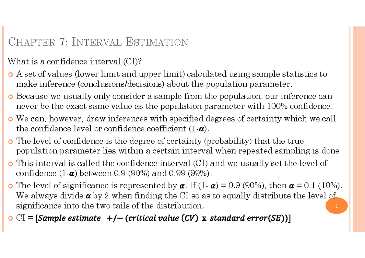 Chapter 7: Confidence Interval (CI) Analysis & Applications - Stats 101 ...