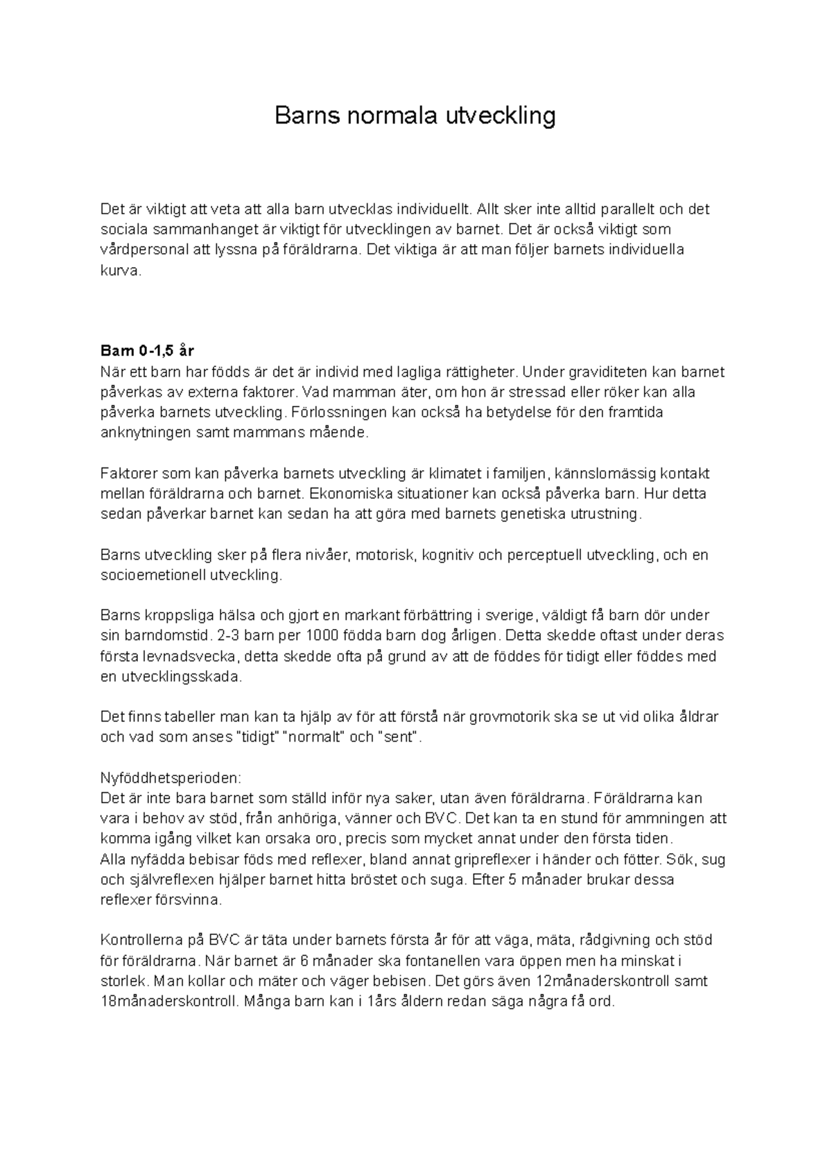 Barns Normala Utveckling: En Översikt av Utvecklingsfaser - Studocu