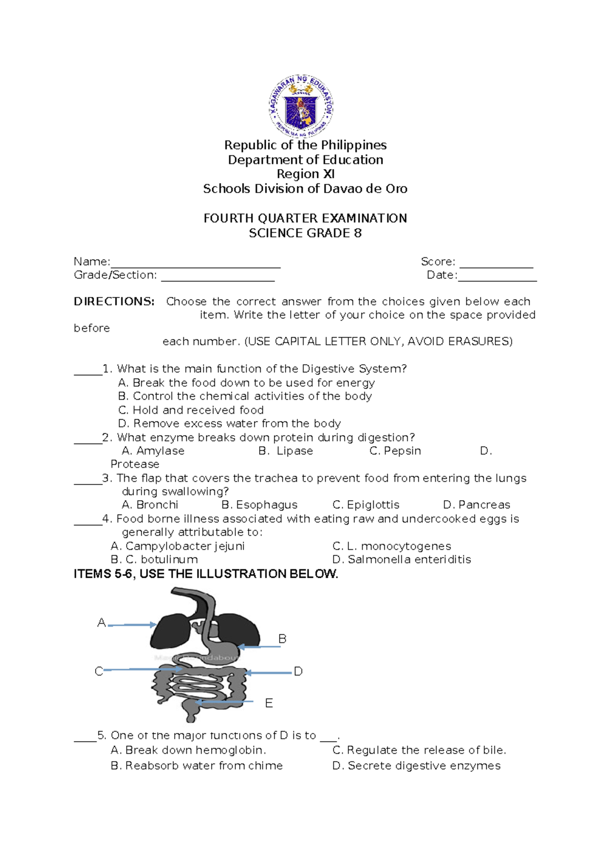 Science 8 Q4 TQs - TEST QUESTIONNAIRE - Republic of the Philippines ...