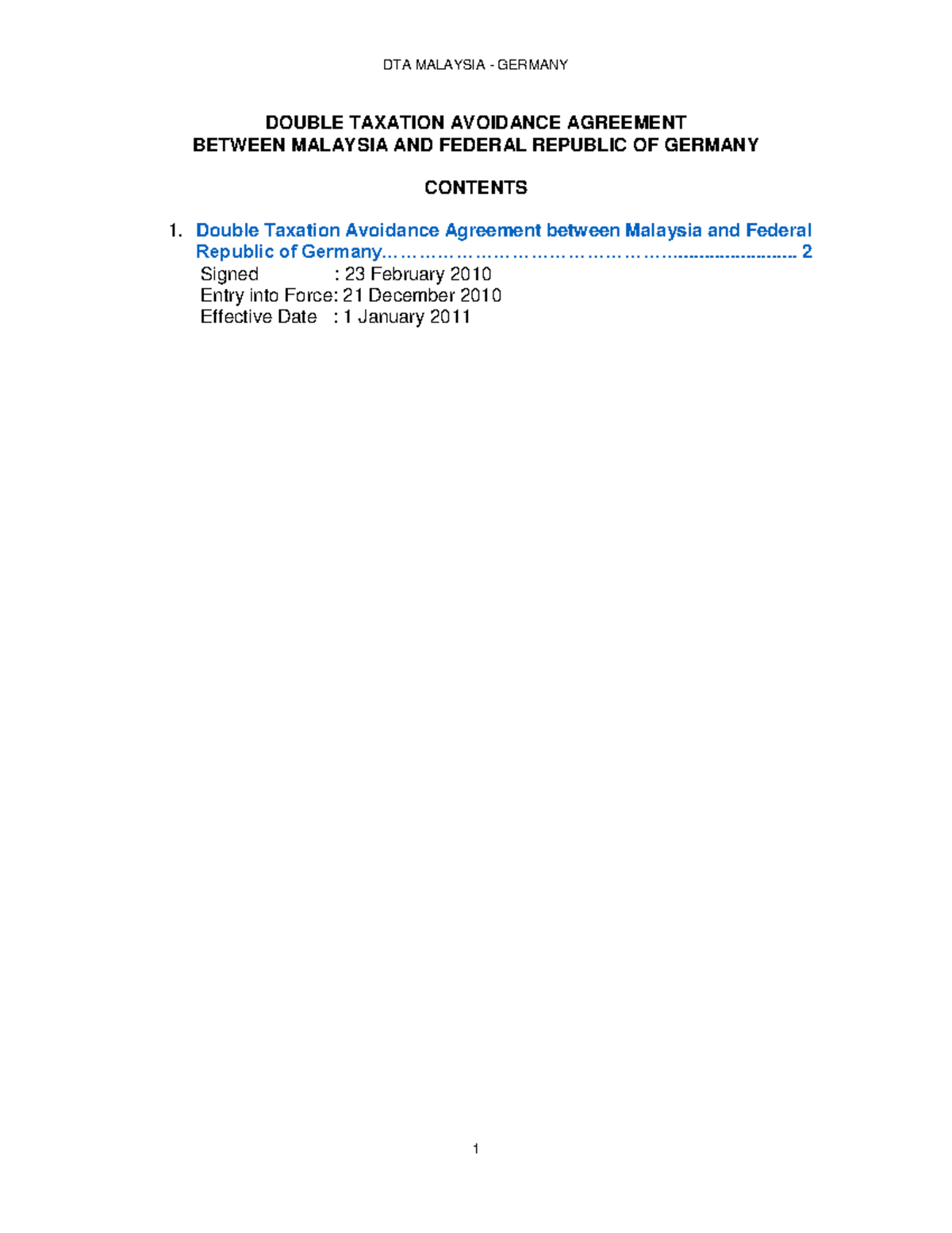 DTA Malaysia-Germany Double Taxation Avoidance Agreement Overview - Studocu