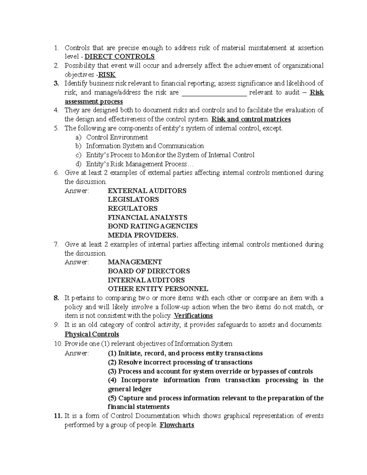 ACCT 301 Final Exam Questions on Internal Controls and Risk Assessment ...