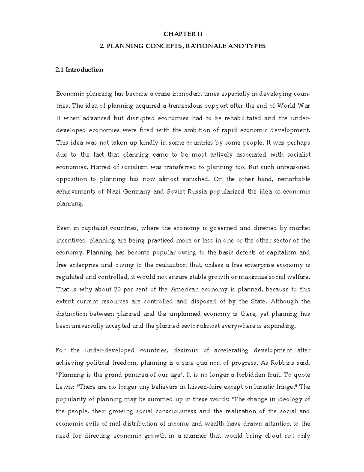 Chapter II - useful note - CHAPTER II 2. PLANNING CONCEPTS, RATIONALE AND TYPES 2 Introduction ...