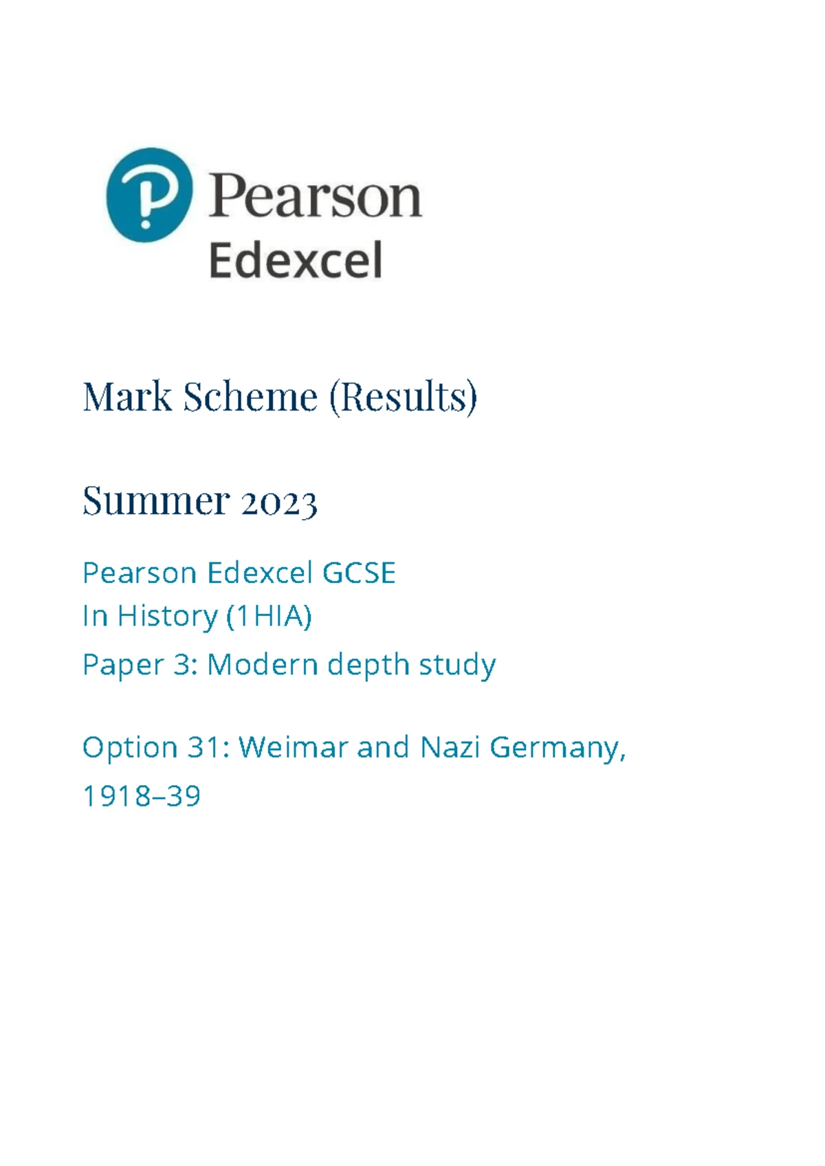 GCSE History (Edexcel) Weimar & Nazi Germany Revision Guide - Studocu