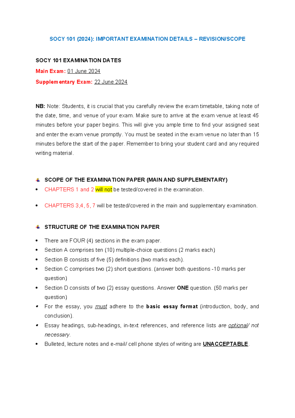 SOCY 101 EXAM Revision Guide & Scope for 2024: Key Details and ...