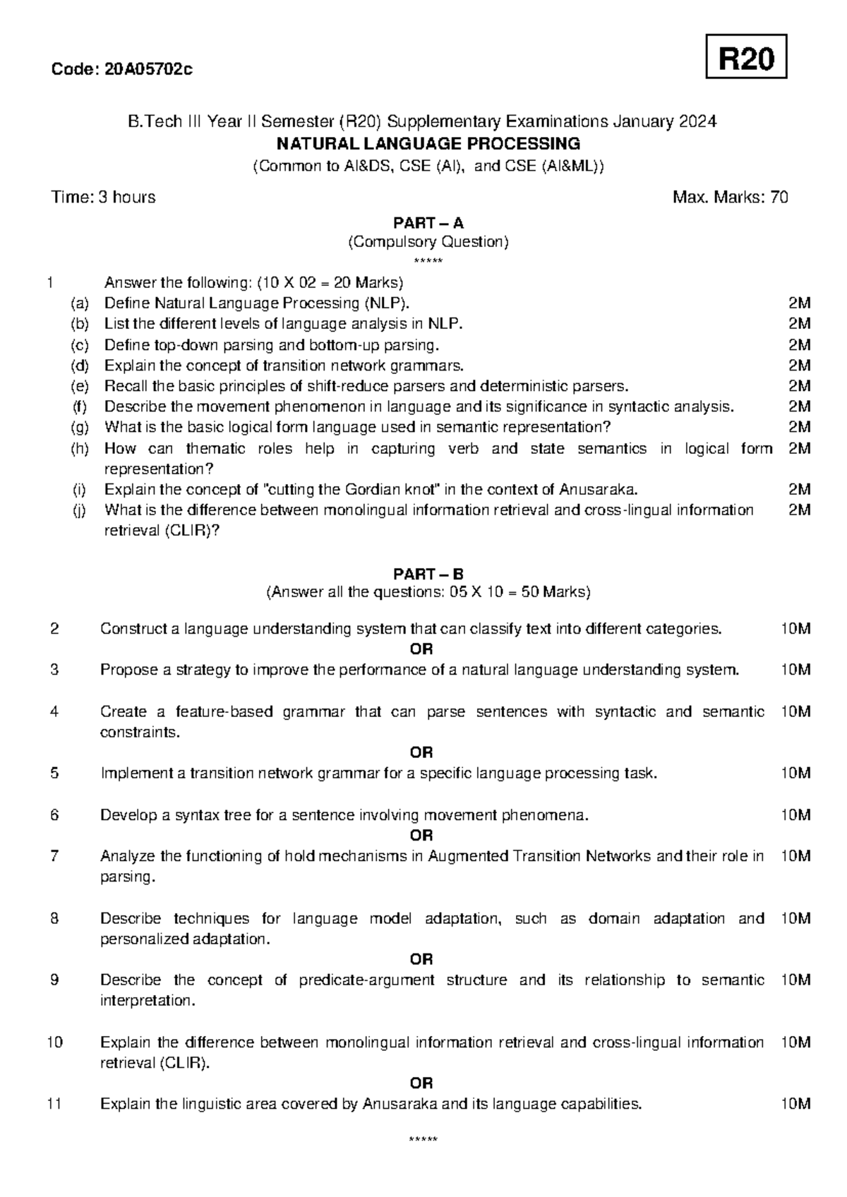 20A05702 c Natural Language Processing - Code: 20A05702c B III Year II ...