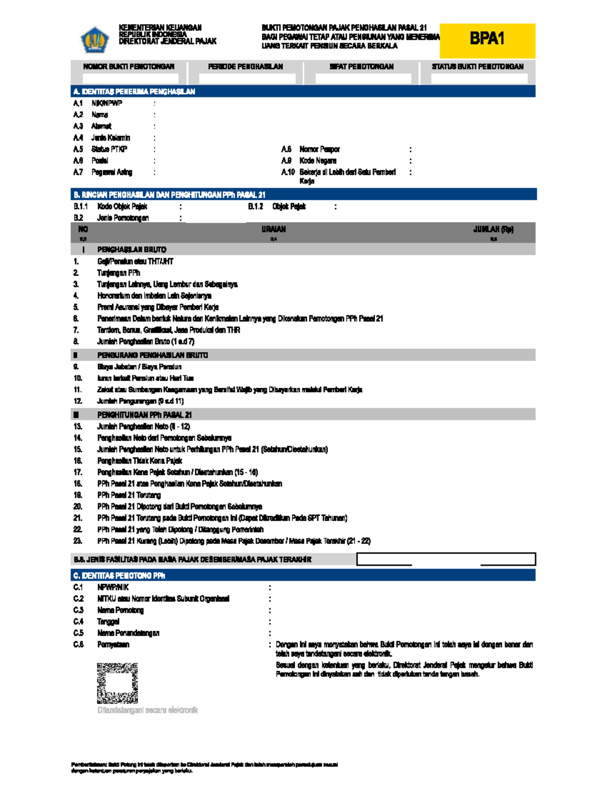 Bukti Pemotongan PPh Pasal 21 untuk Pegawai dan Pensiunan BPA1 - Studocu