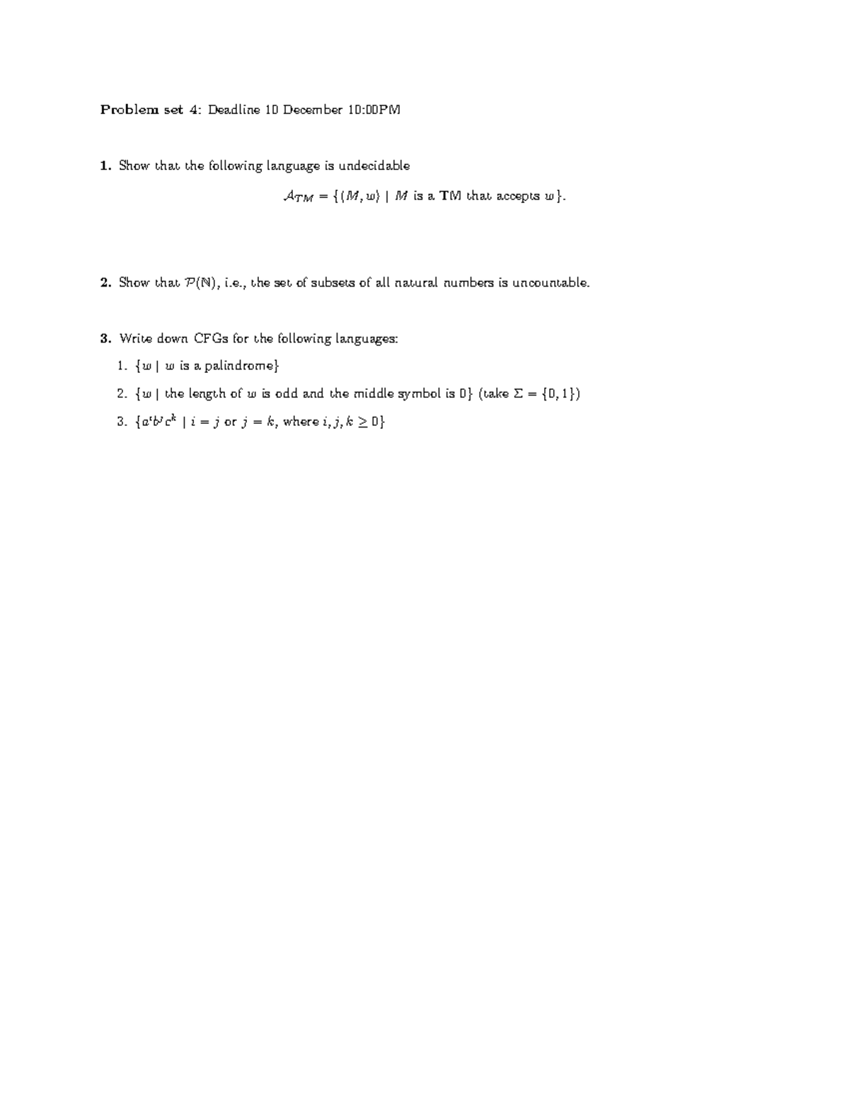 Toc ps4-3 - This is a problem set that involves undecidablity, uncountable proofs and CFGs - Studocu