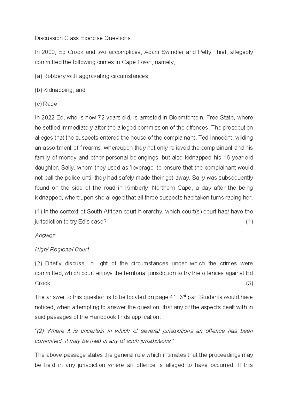 Class PREP CPR3701 - Notes - Discussion Class Exercise Questions: In ...