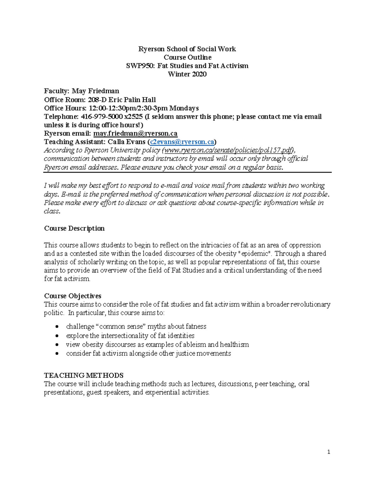 SWP950: Course Outline for Fat Studies & Fat Activism (Winter 2020 ...