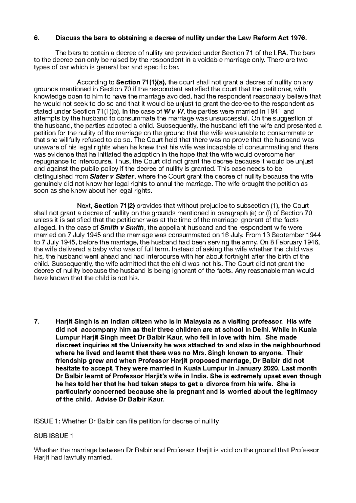 5. Nullity - hope this helps - 6. Discuss the bars to obtaining a ...
