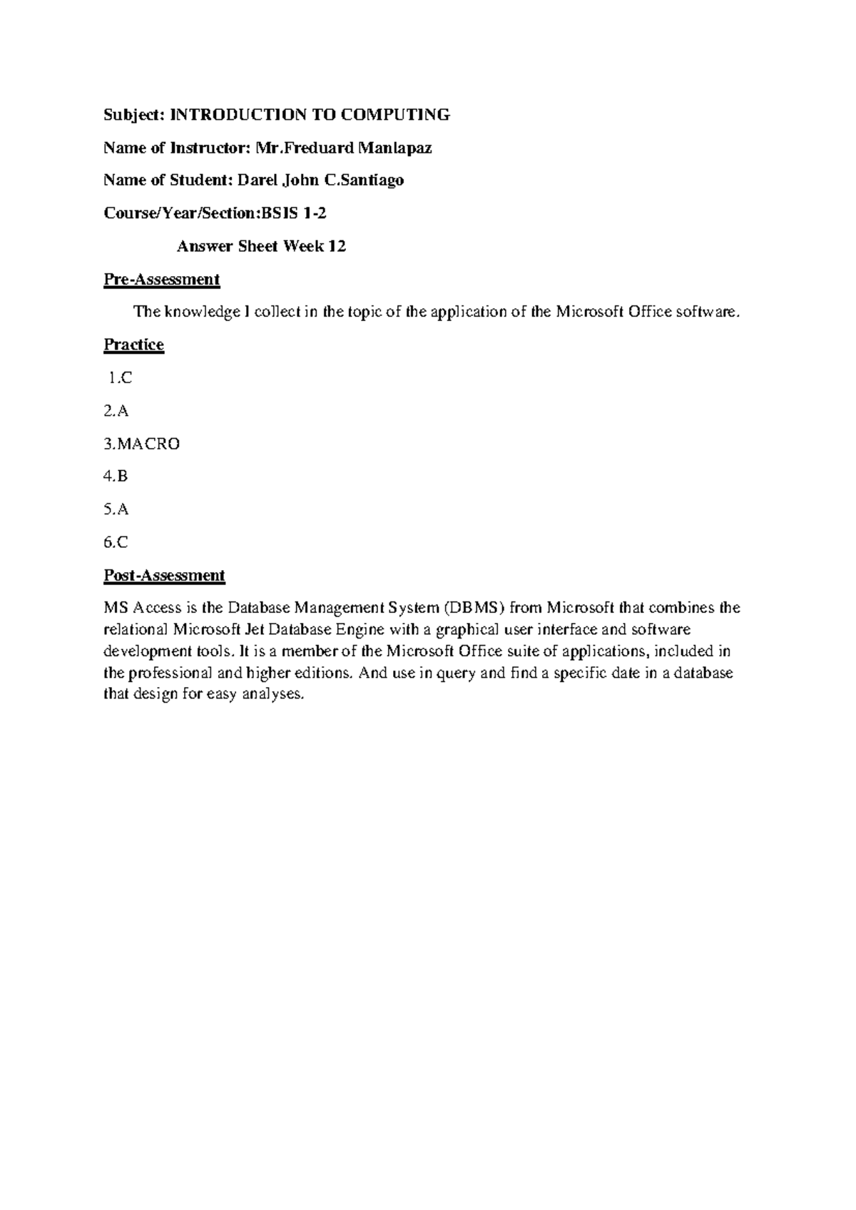 Intro to Computing W13 - MS Access Pre-Assessment Notes - Studocu