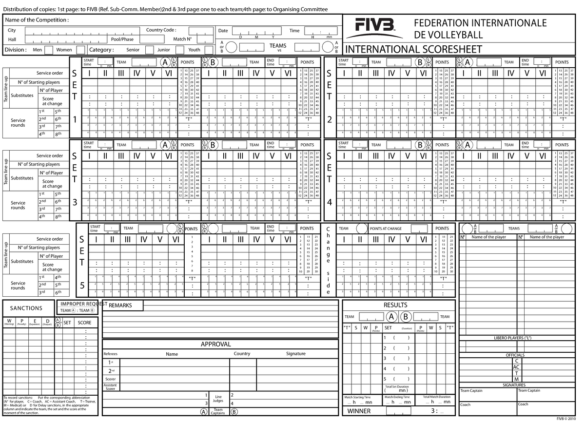 FIVB Scoresheet - REMARKS FEDERATION INTERNATIONALE ...