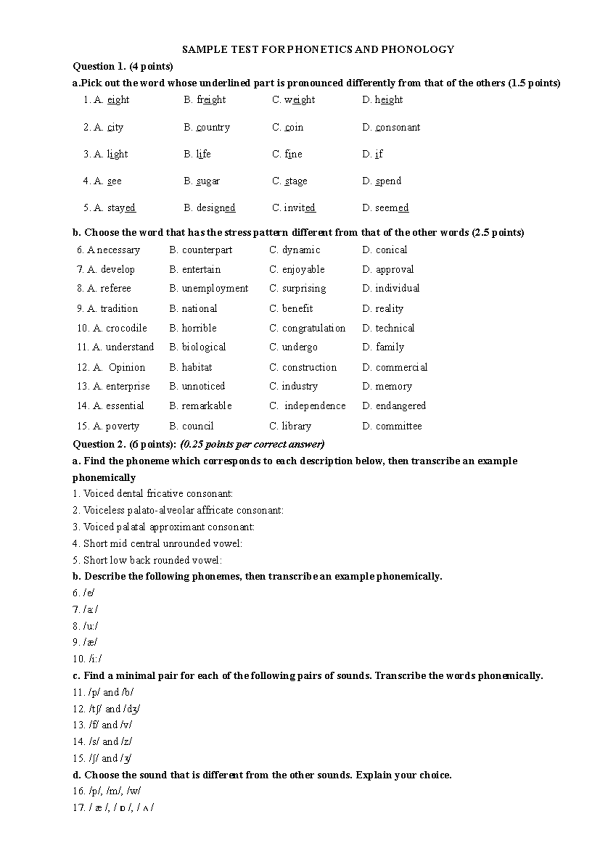 Sample Phonetics & Phonology Test: Key Concepts & Questions - Studocu
