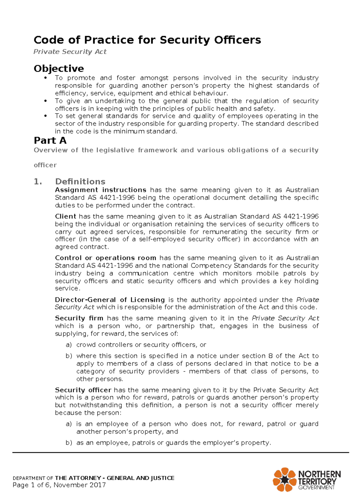 Code of Practice for Security Officers: Private Security Act Guidelines ...