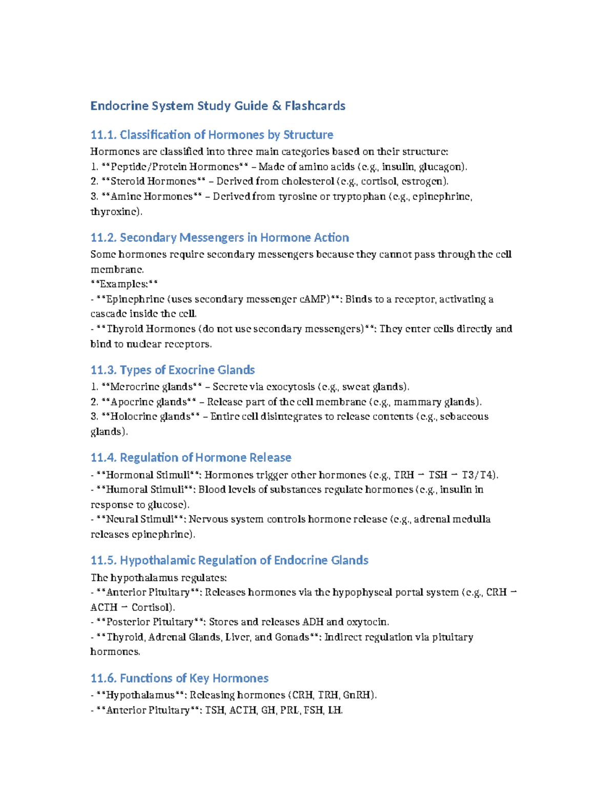 Endocrine System Study Guide: Key Hormones & Functions Overview - Studocu