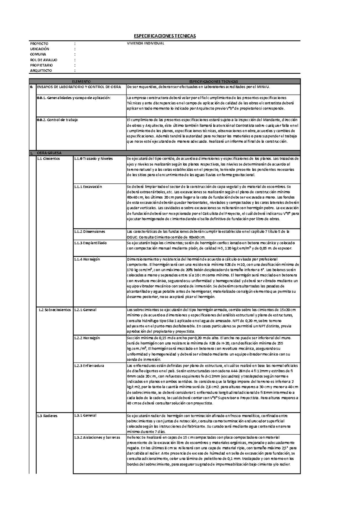 EETT Vivienda - Especificaciones Técnicas y Control de Obra - Studocu