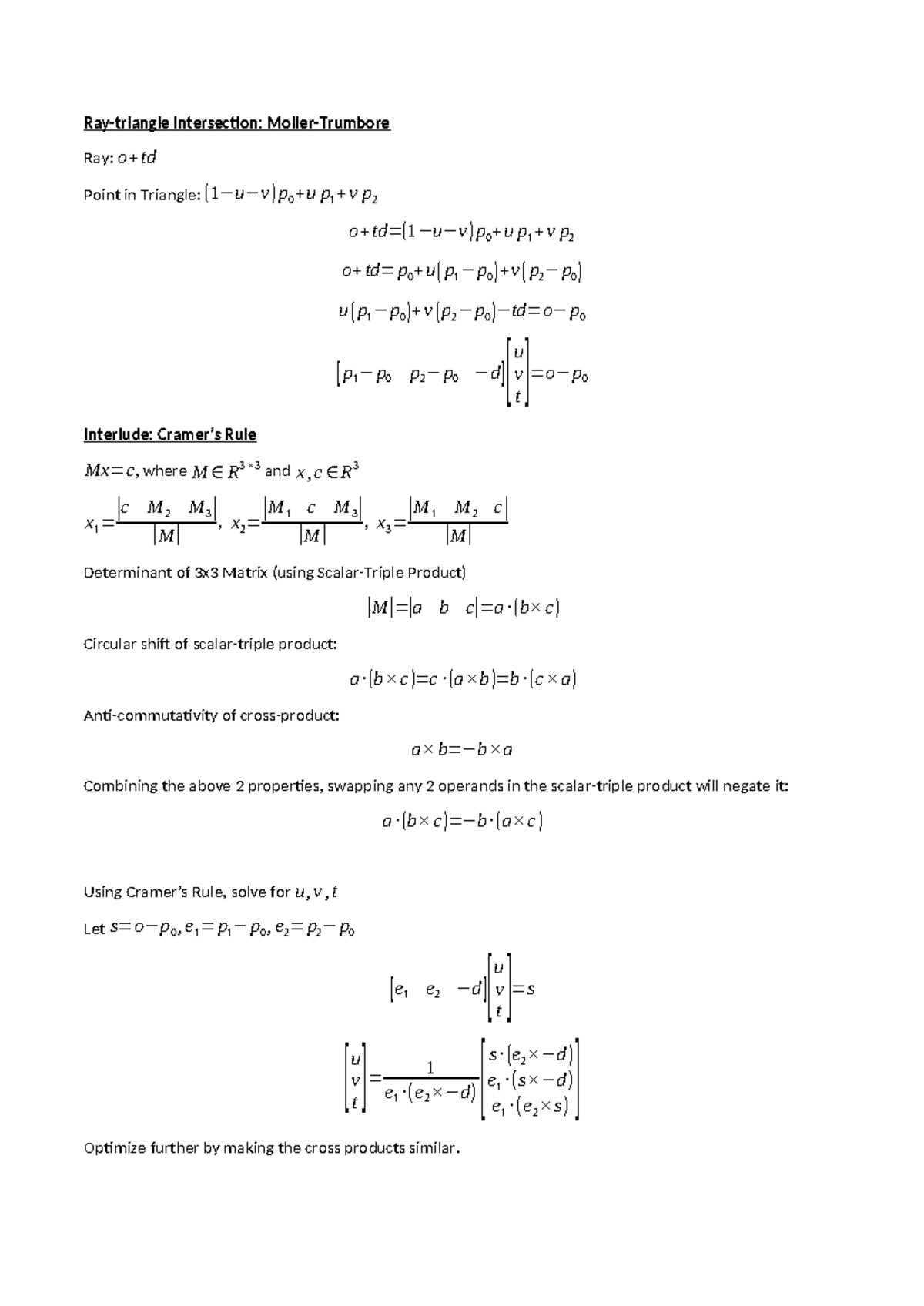Ray Triangle - Math - Ray-triangle intersection: Moller-Trumbore Ray ...