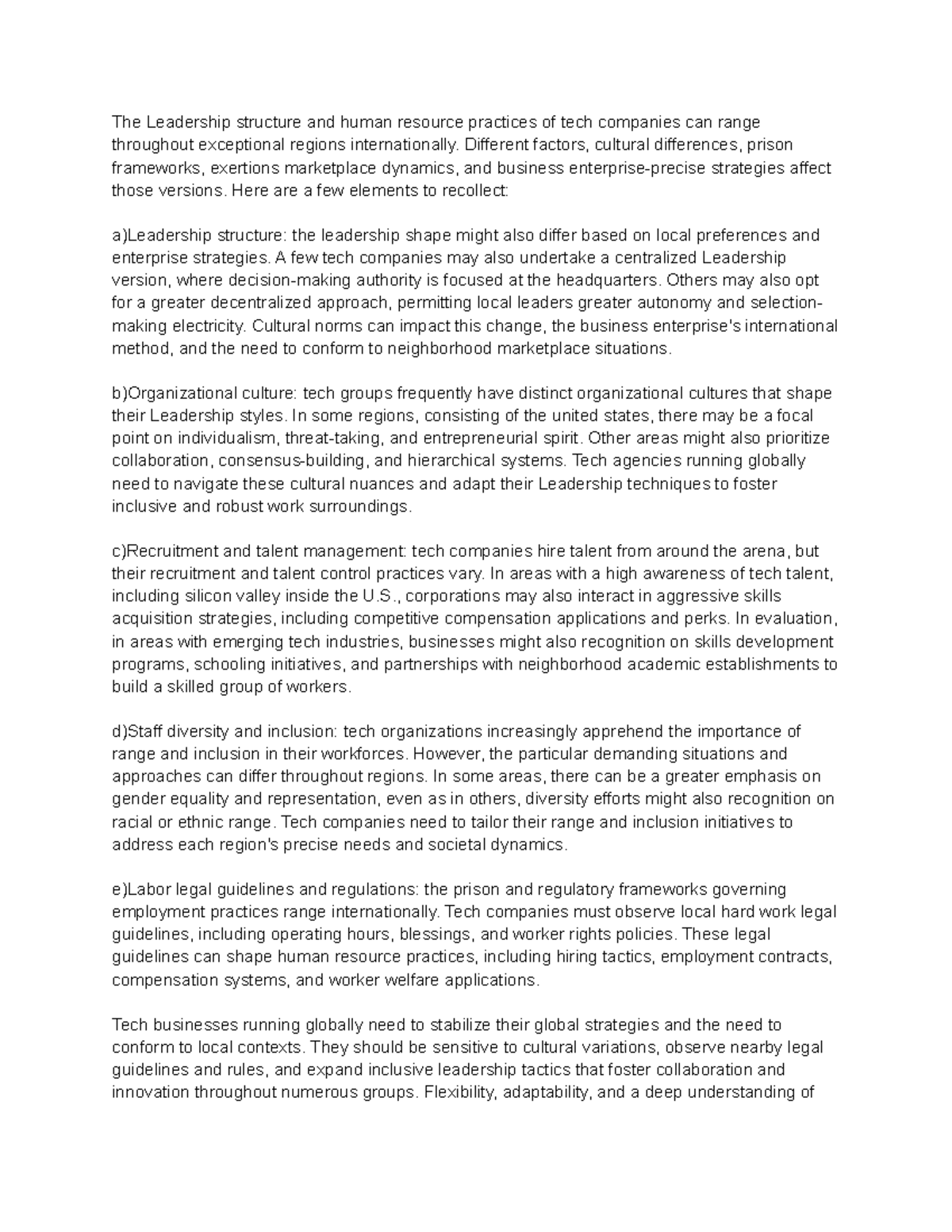 BUS 2207 Discussion Forum Unit 5 - The Leadership structure and human ...