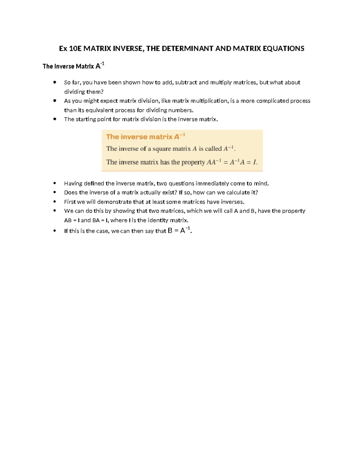 Ex 10E: Matrix Inverse, Determinants & Matrix Equations Guide - Studocu