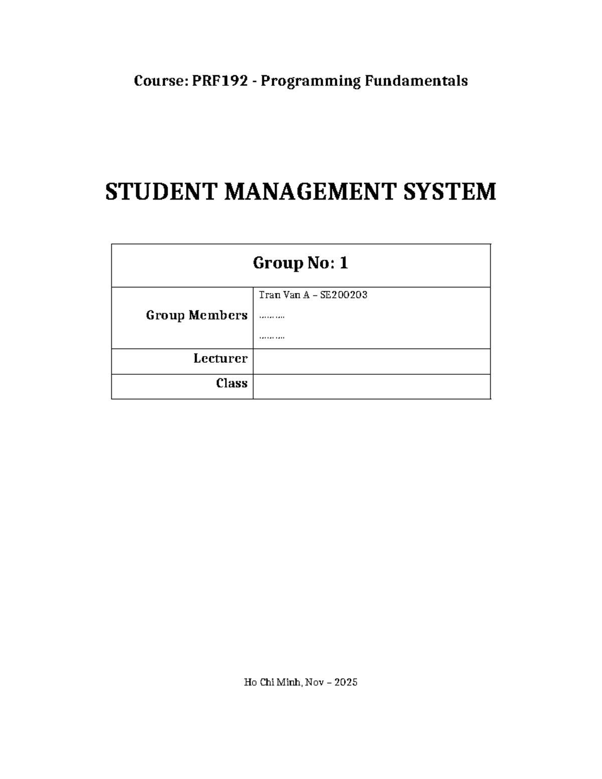 PRF192 Programming Fundamentals: Student Management System Report - Studocu