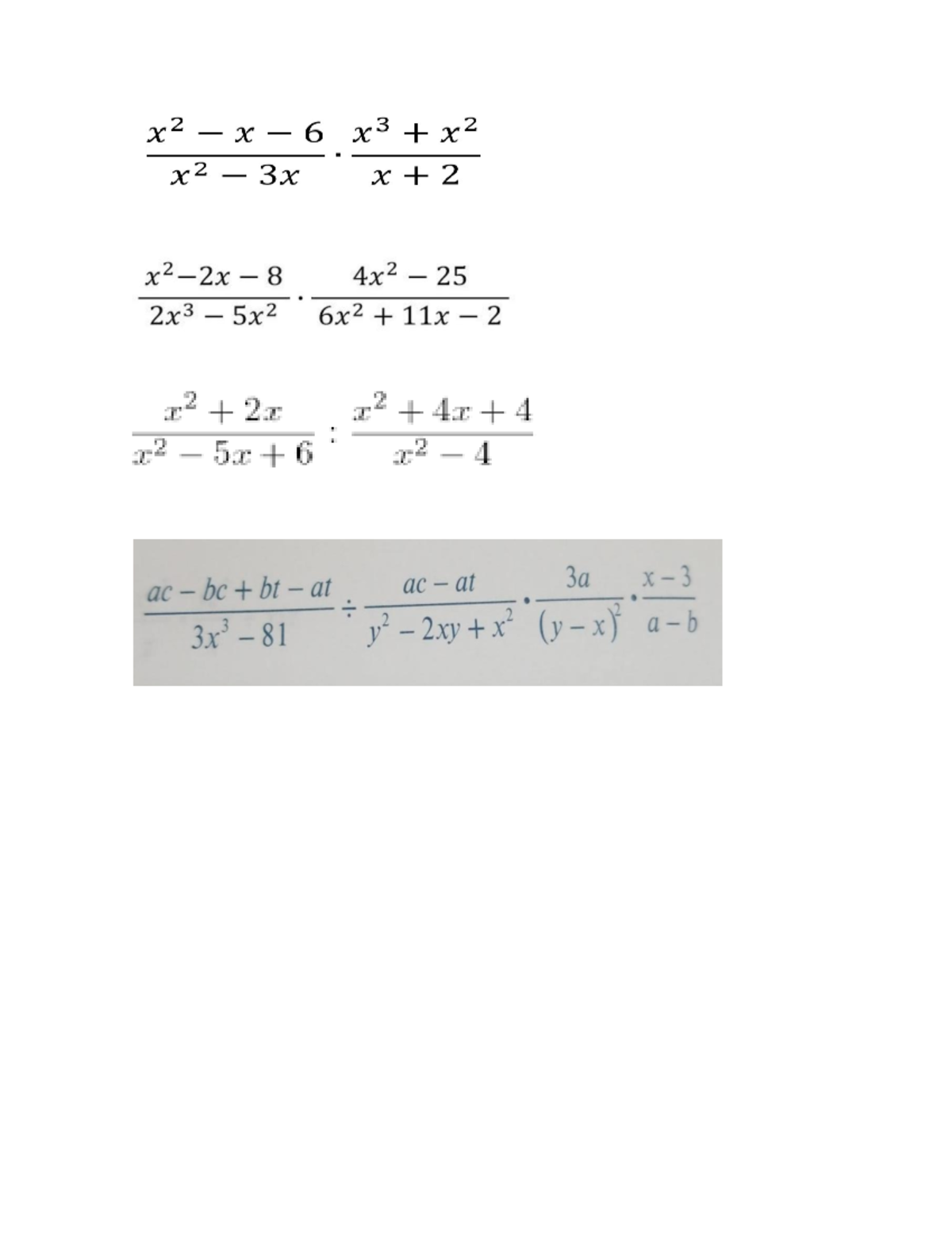 Ejercicios Mult y Div Fracciones Algebraicas - matematicas - x2 6 x3 x ...