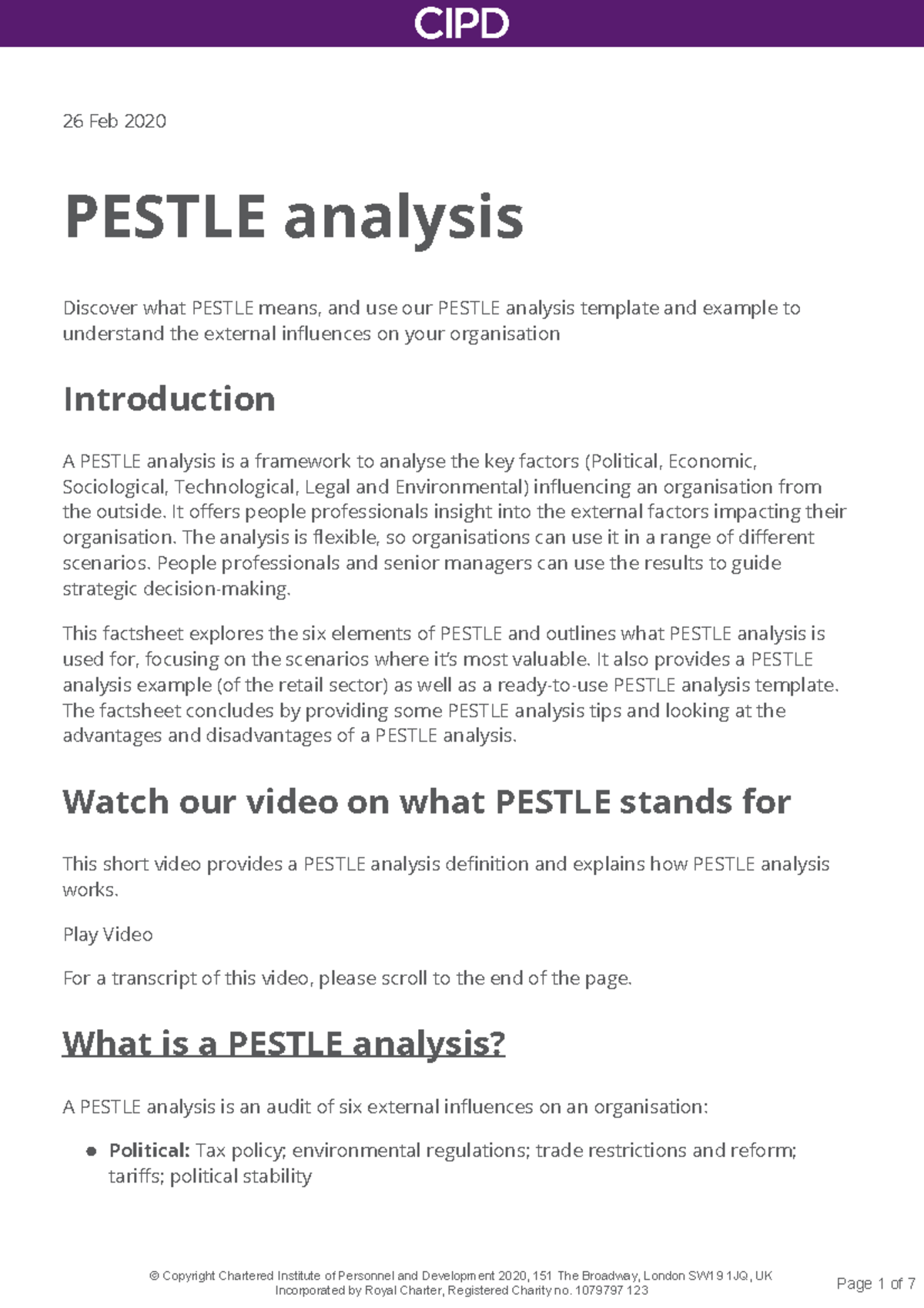 CIPD pestle-analysis-factsheet - 26 Feb 2020 PESTLE analysis Discover what PESTLE means, and use ...
