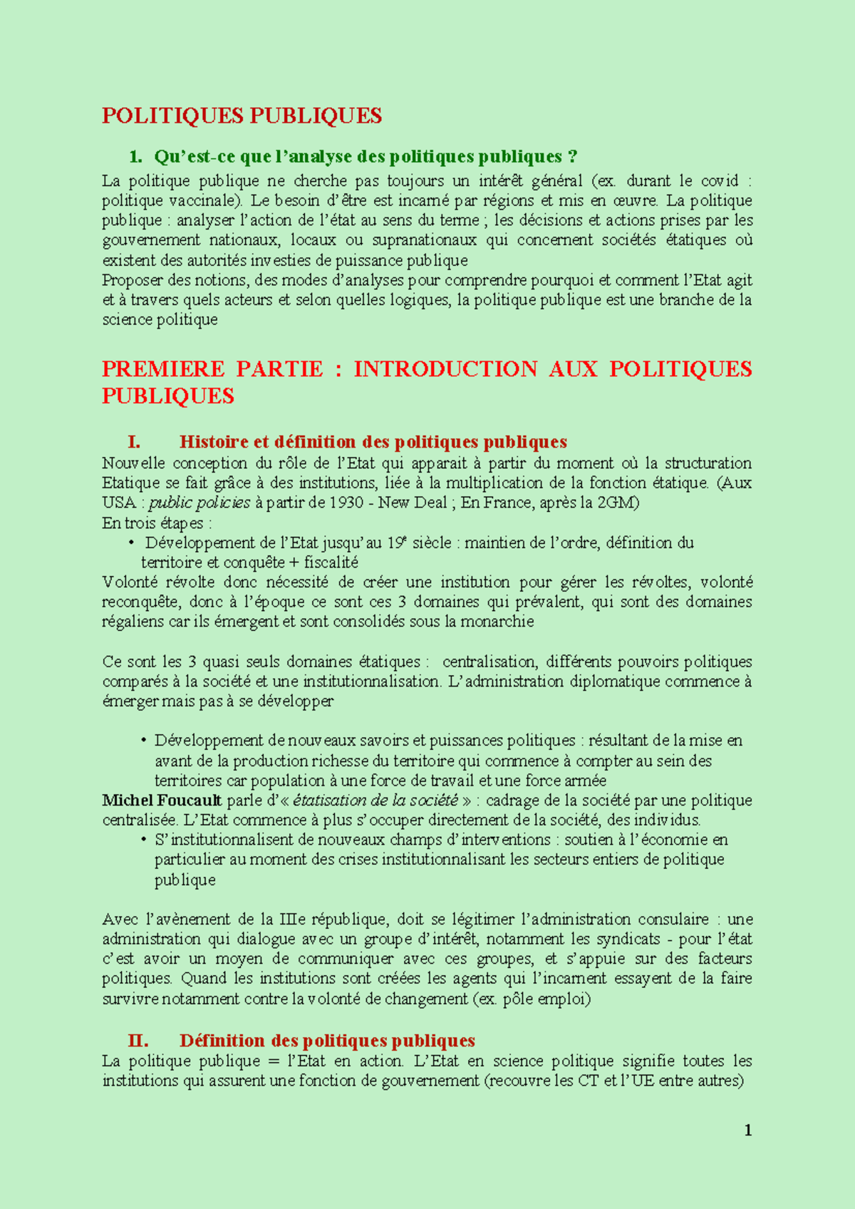 Politiques Publiques - Cours Complet et Analyse des Politiques - Studocu