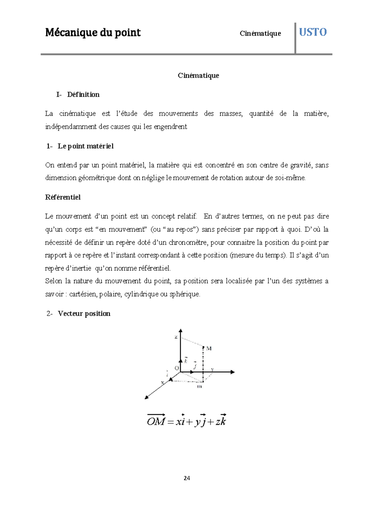 Chapitre 2 : Cinématique - Cours Mécanique du Point (MATH101) - Studocu