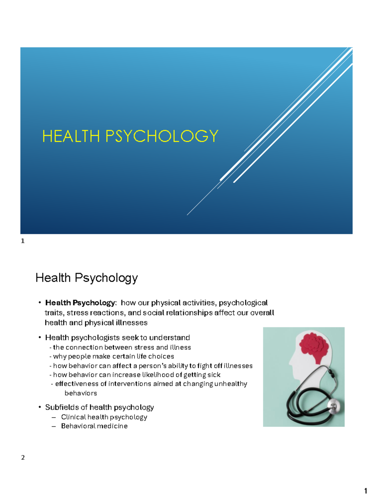 HEALTH PSYCHOLOGY 1: Understanding Stress and Its Health Impacts - Studocu
