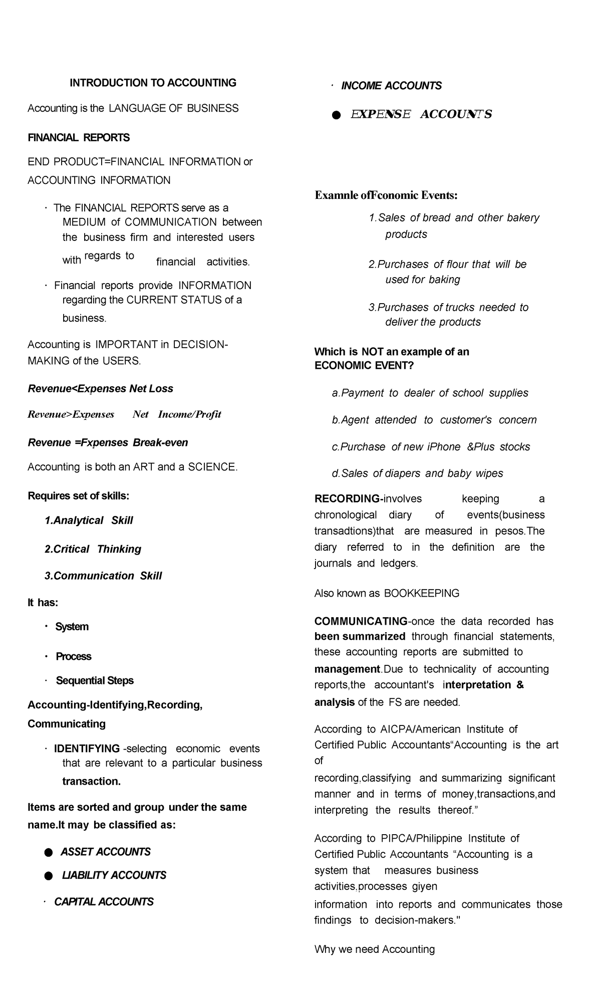 Fundamentals OF ABM - FABM Notes - INTRODUCTION TO ACCOUNTING ...
