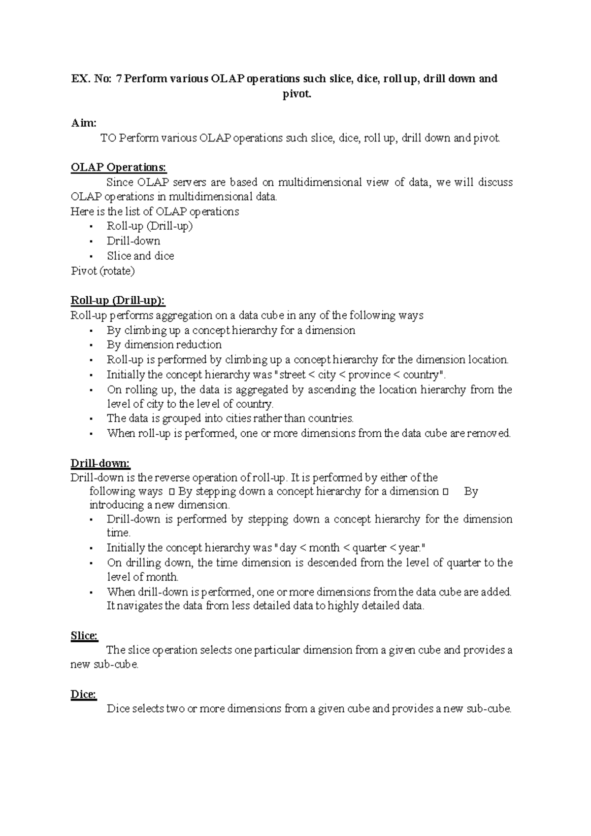 Exp7 - OLAP Operations: Slice, Dice, Roll-Up, Drill-Down in Excel - Studocu