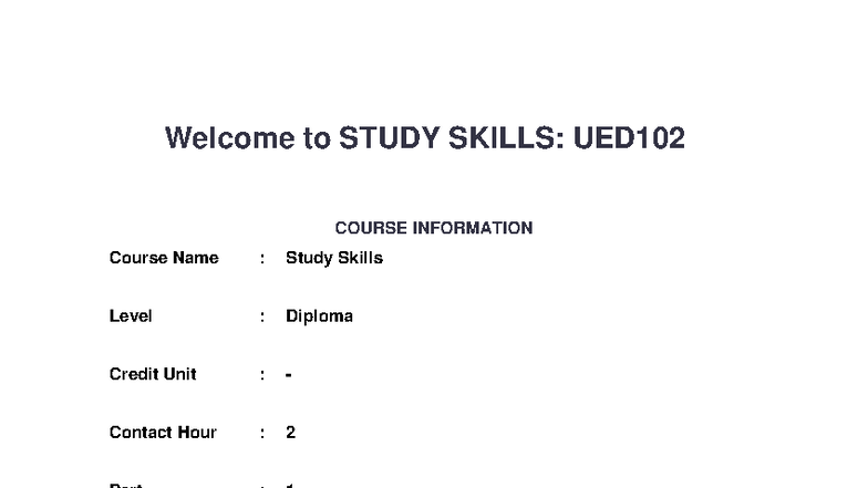 UED102 Study Skills Course Info & Syllabus Overview - Studocu