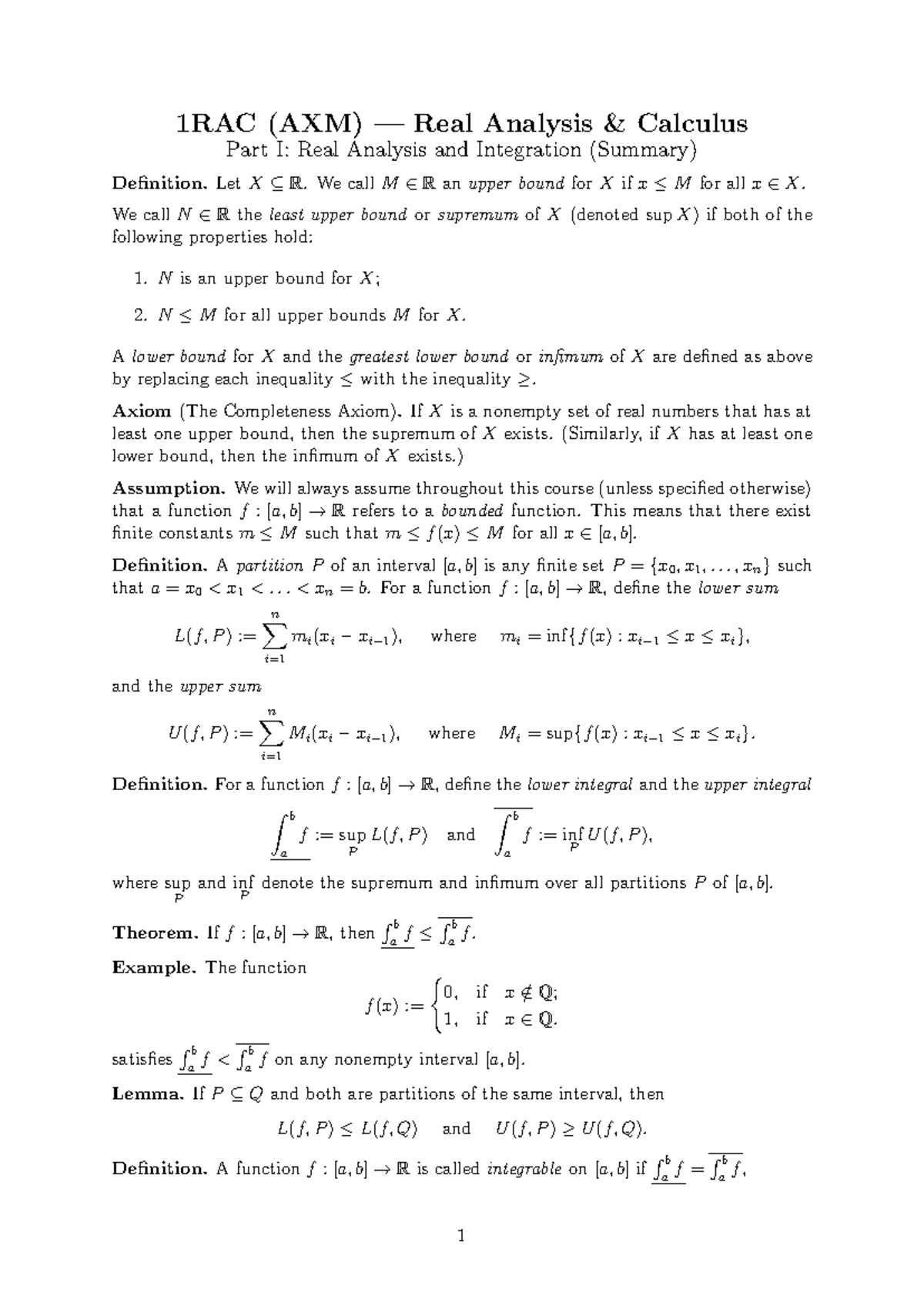 Real analysis and Integration lecture notes (typed) - 1RAC (AXM) — Real ...