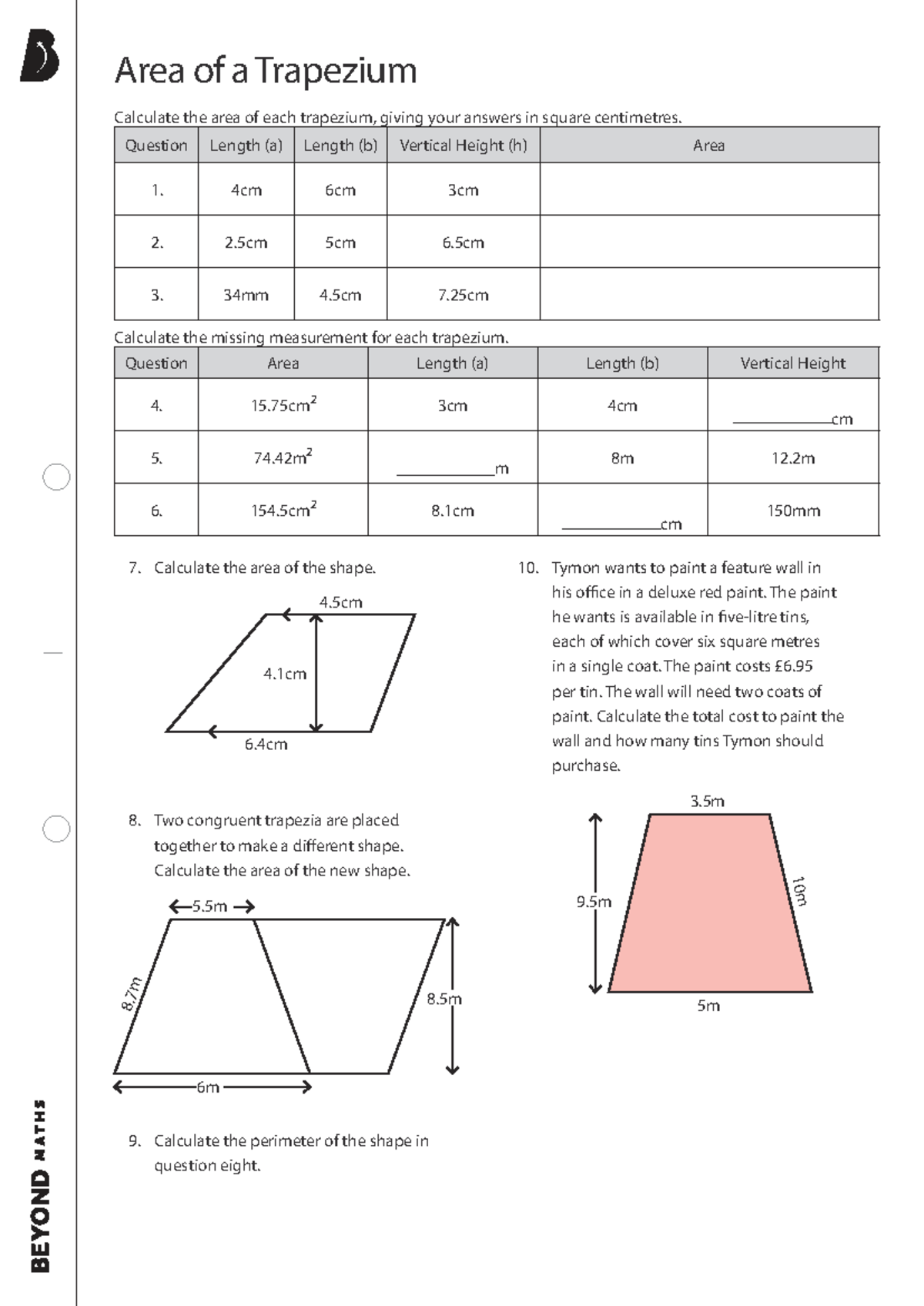 Area of a Trapezium Calculations - No Answer Spaces - Studocu