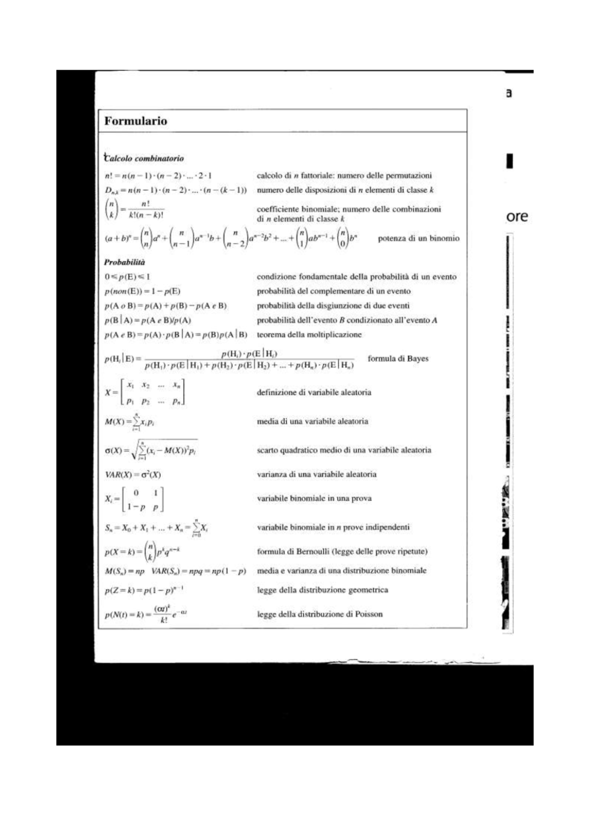 Formulario di Calcolo Combinatorio e Probabilità - Statistica - Studocu