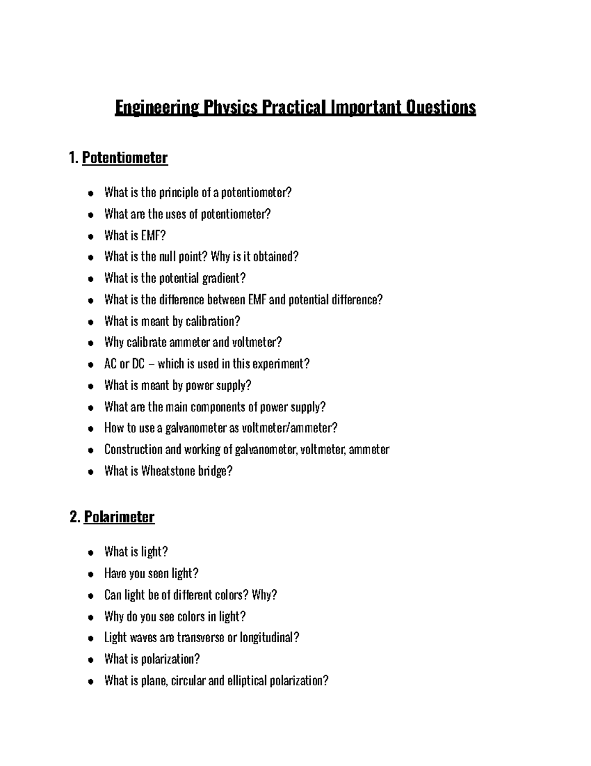 Engineering Physics Practical Important Questions: Key Concepts ...