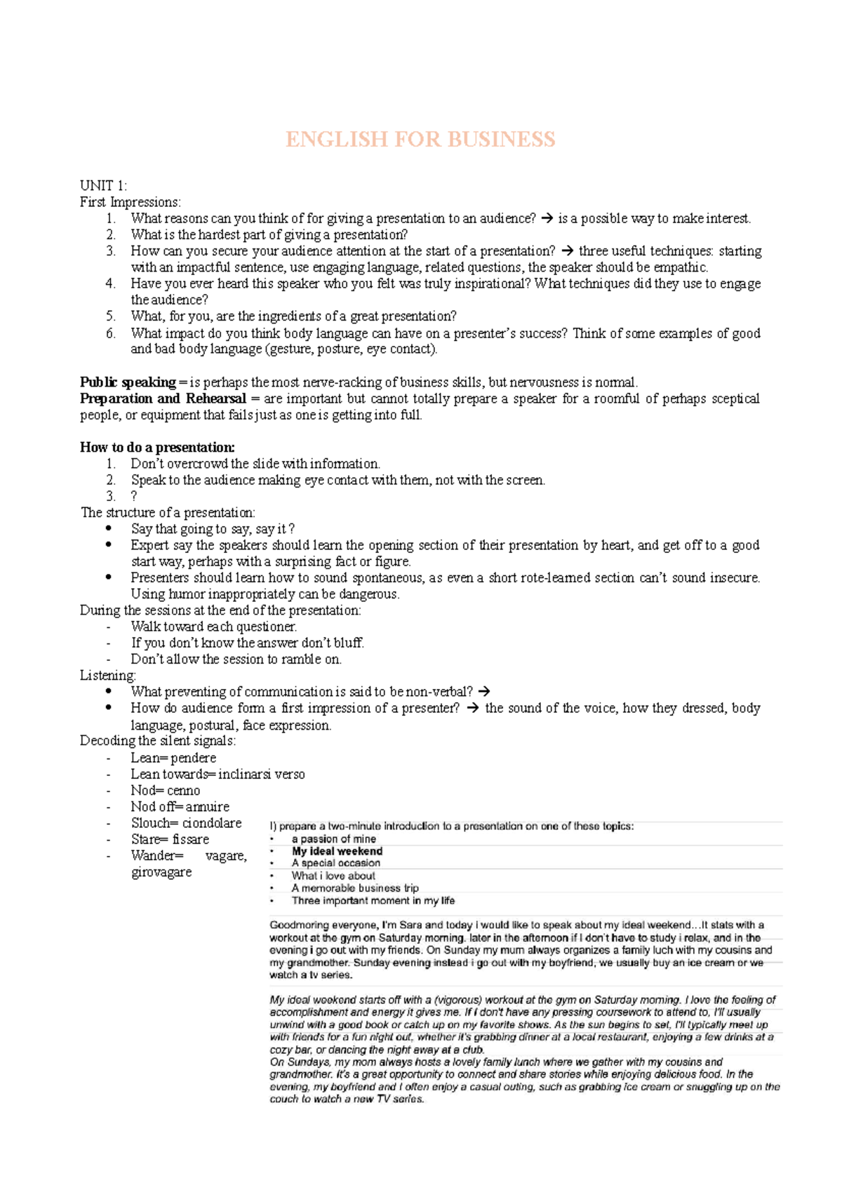 ENGLISH FOR BUSINESS UNIT 1: Presentation Techniques and Tips - Studocu