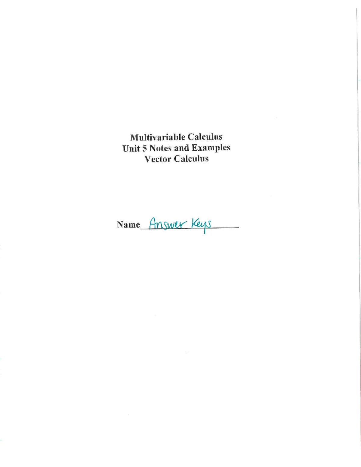 MV Calculus Unit 5 Notes: Vector Fields & Line Integrals - Studocu