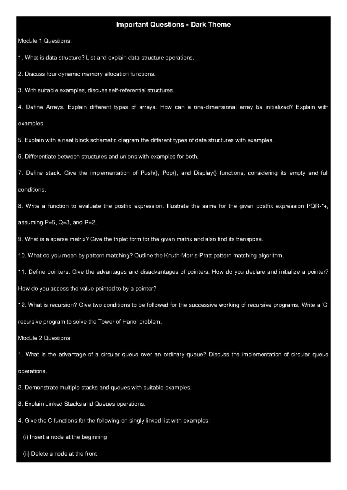 BCS304 Final Exam Important Questions on Data Structures - Studocu