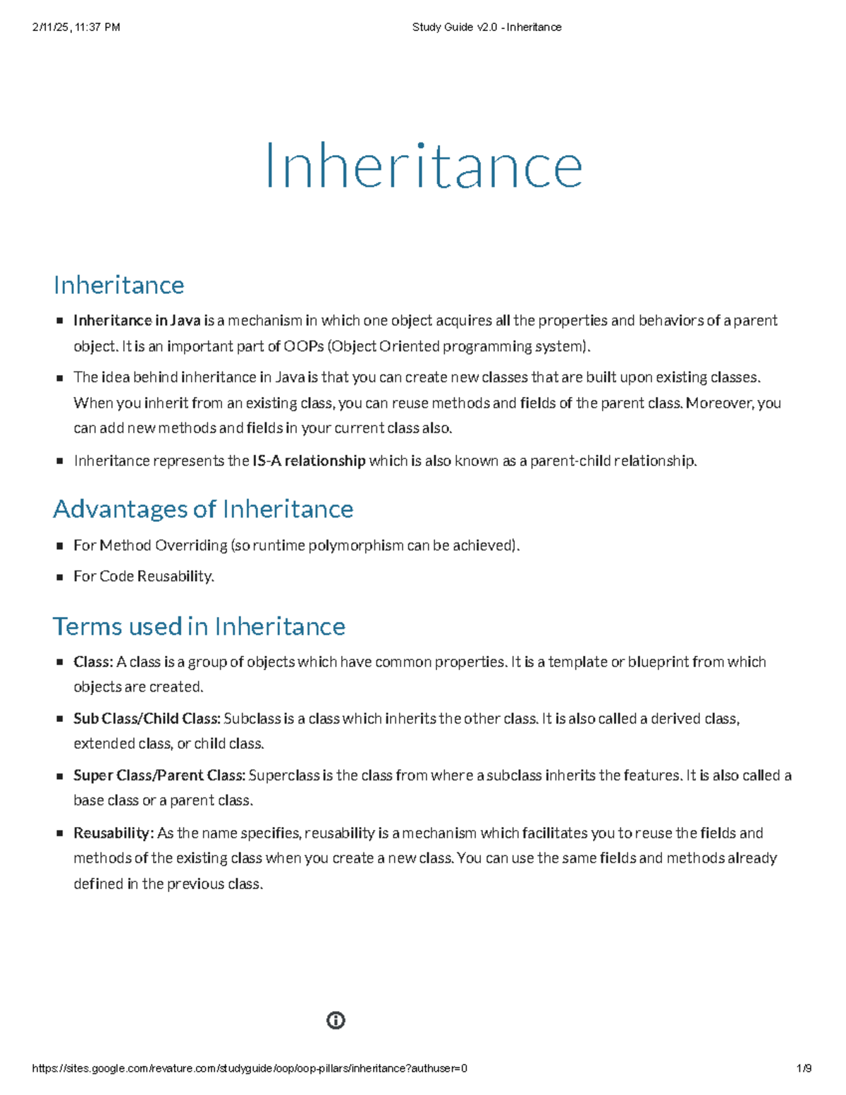 Study Guide v2.0: Understanding Inheritance in Java OOP Concepts - Inheritance Inheritance - Studocu