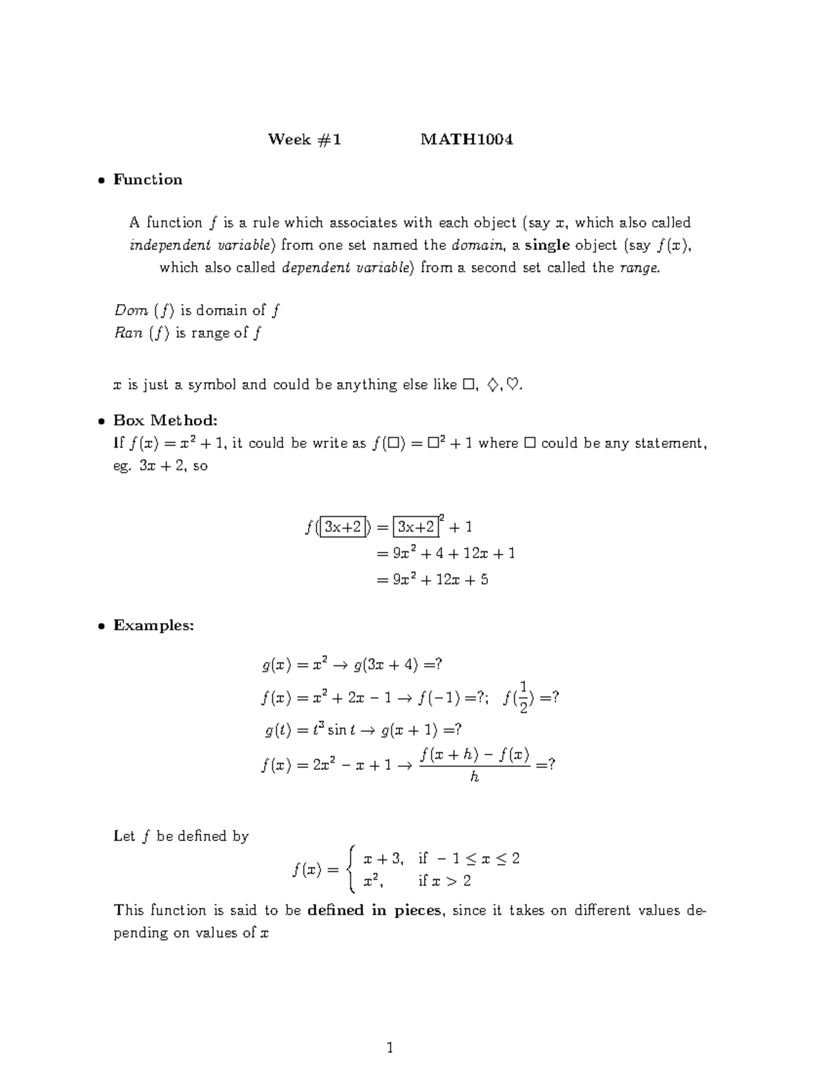 MATH1004 Function Analysis: Removing Absolute Values & Identities - Studocu