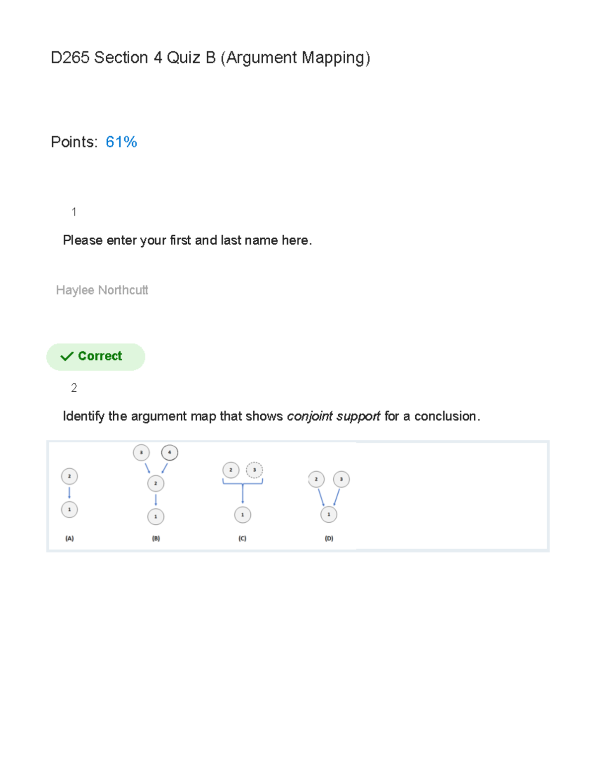 D265 Section 4 Argument Mapping Quiz B Answers and Analysis - Studocu